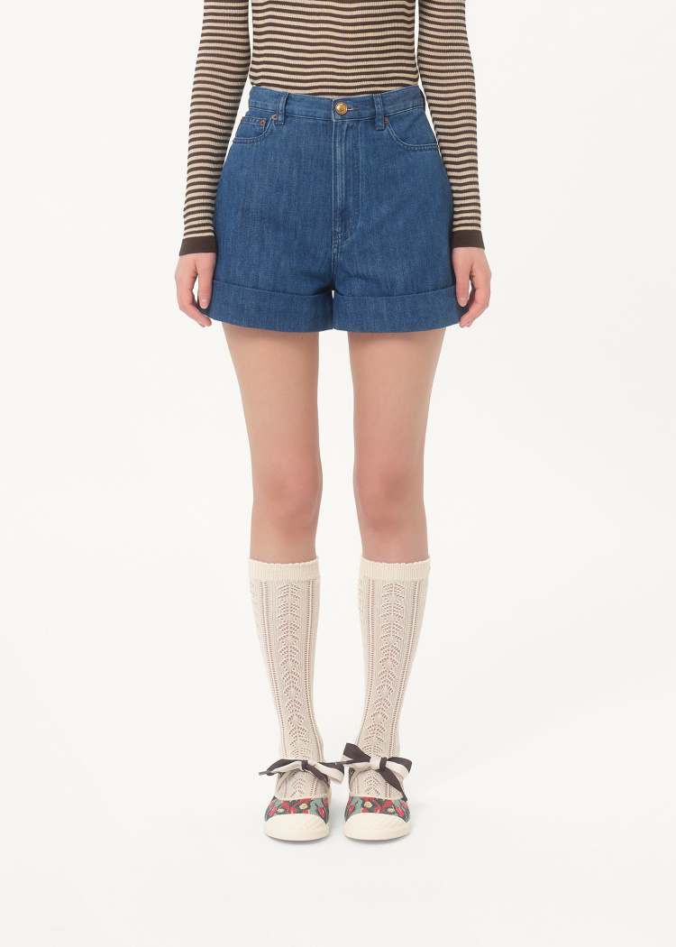VALENTINO Valentino Logo Patch Denim Shorts